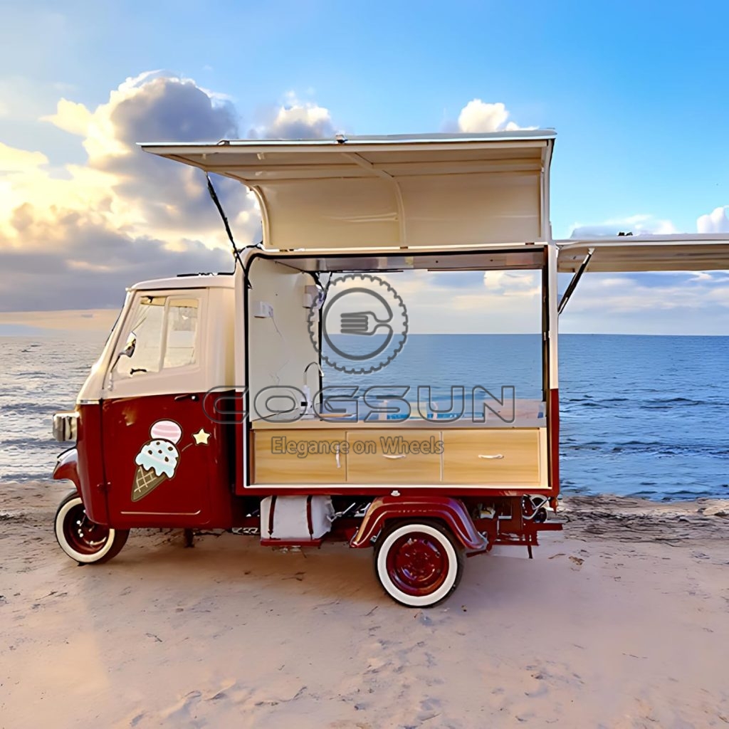 Electric Red Piaggio APE Food Truck | Street Ice Cream Food Trailer For ...