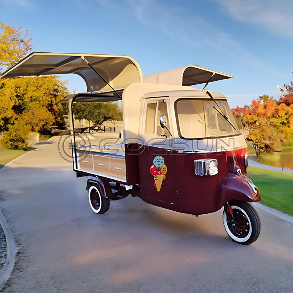 Electric Red Piaggio APE Food Truck | Street Ice Cream Food Trailer For ...