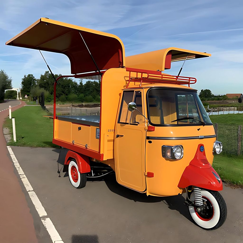 Orange Piaggio APE Food Truck with Service Window | Concession Electric ...
