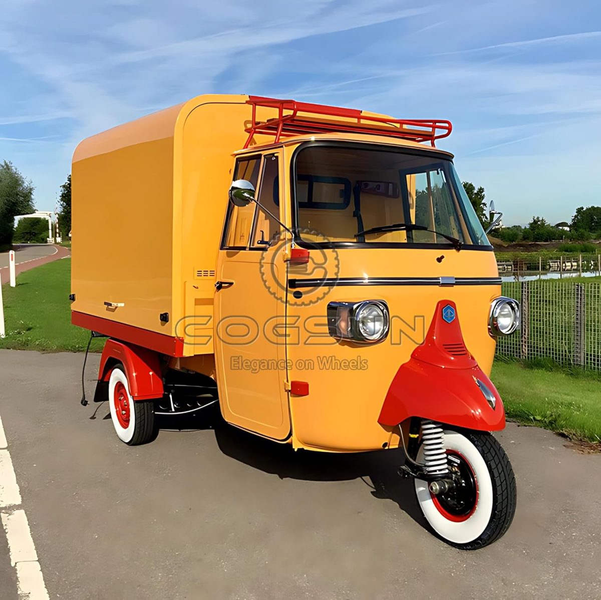 Orange Piaggio APE Food Truck with Service Window | Concession Electric ...