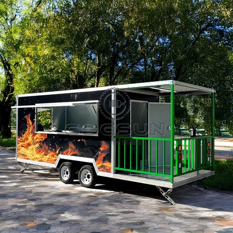 18FT Flame Sticker Square Food Trailer with Fence - Cogsun